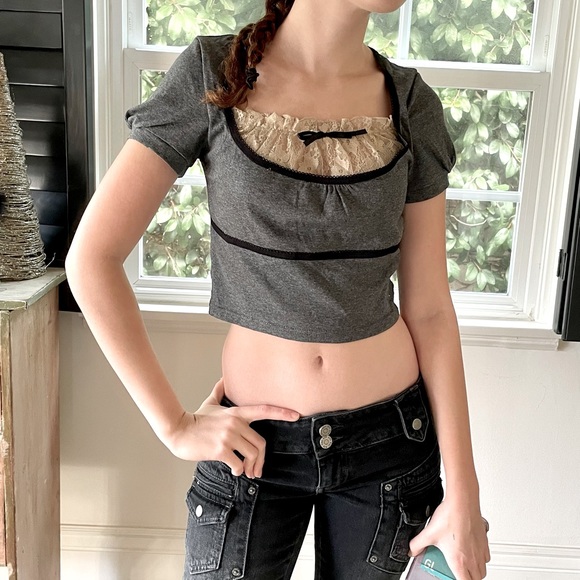 Tops | Y2k Retro Lace Crop Top Rockergrunge | Poshmark